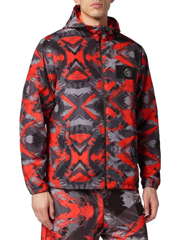 PLEIN SPORT Abstract Print Hooded Jacket - Orange