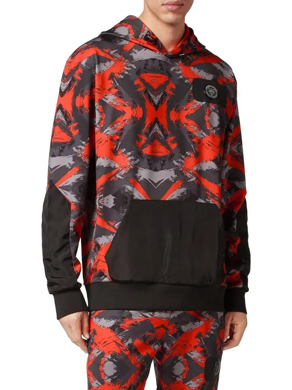 PLEIN SPORT Camouflage Print Polyester Hoodie - Orange