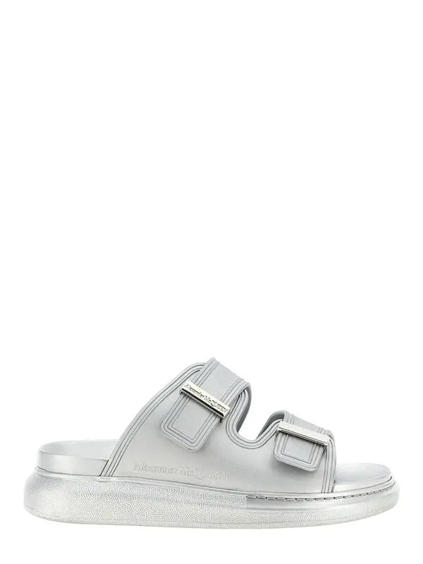Alexander McQueen Rubber Mule Sandals With Engraved Logo - Silver