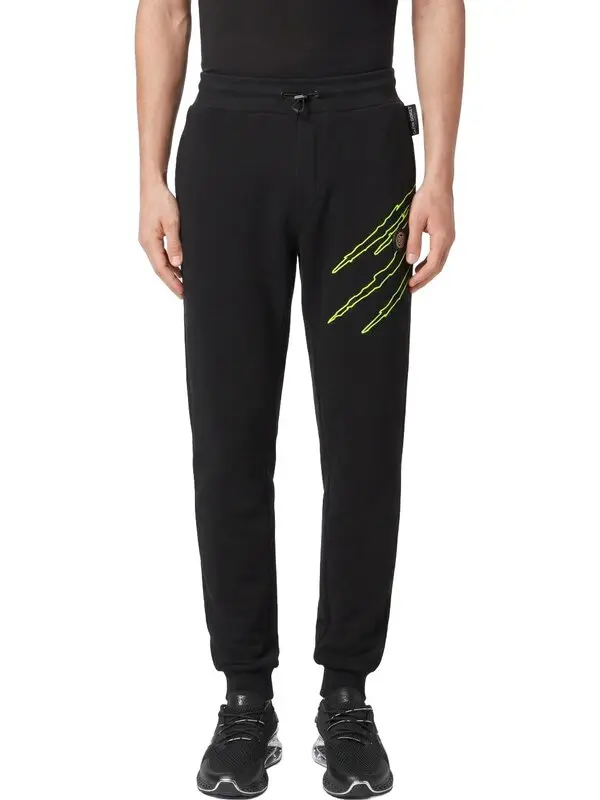 PLEIN SPORT Jersey Jogging Pants With Contrast Logo And Drawstring - Black