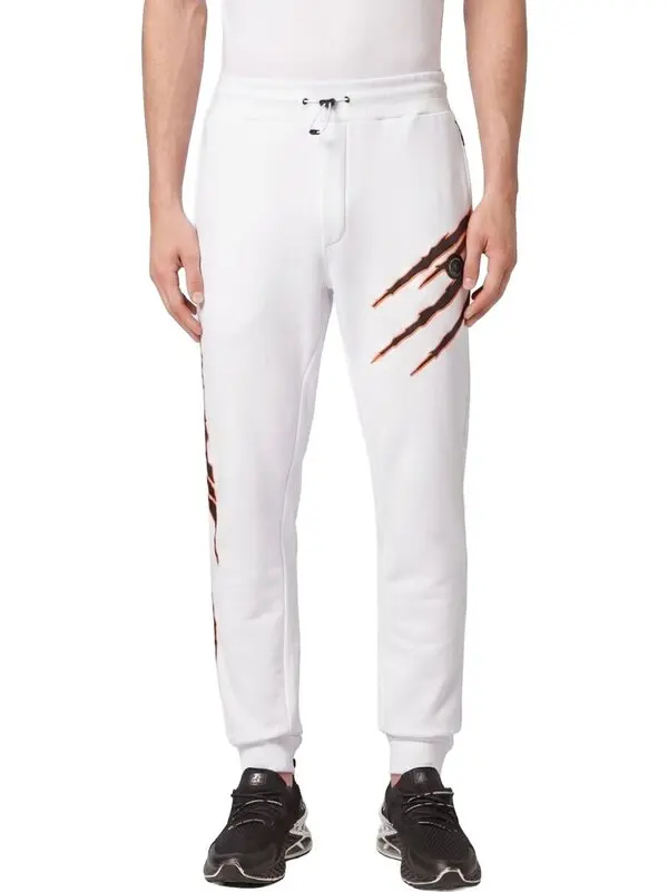 PLEIN SPORT Jersey Jogging Pants With Contrast Logo And Drawstring - White