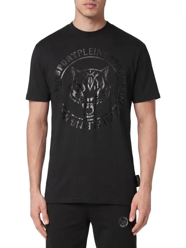 PLEIN SPORT Slim Fit Cotton T-shirt With Graphic Print And Tone-on-tone Logo - Black