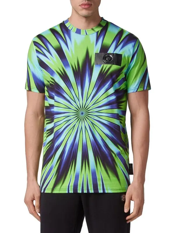 PLEIN SPORT Slim Fit Polyester T-shirt With Abstract Print And Logo - Multicolor