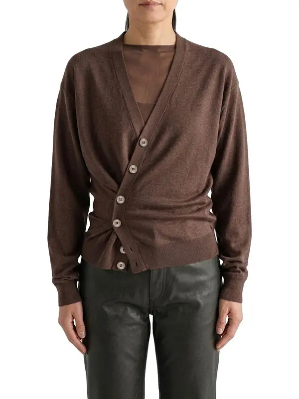 LEMAIRE Relaxed Fit V-neck Wool Blend Button Cardigan - Brown