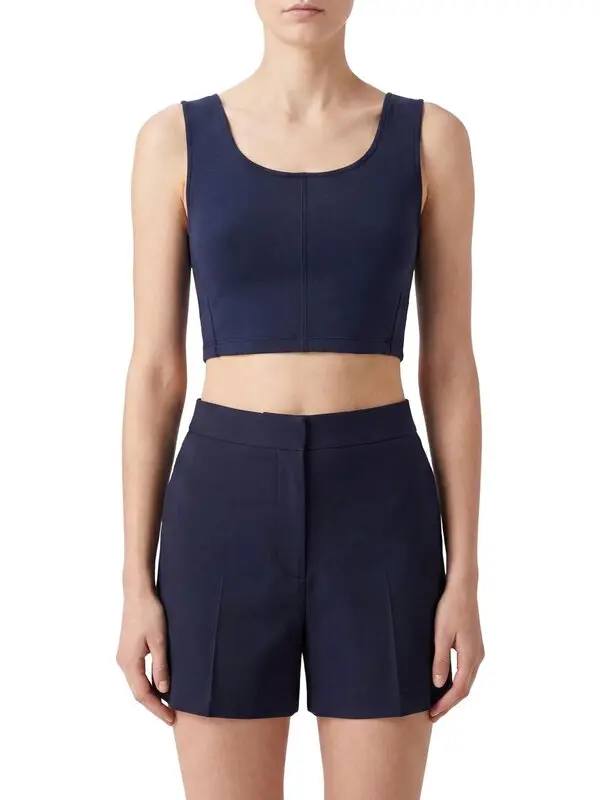 Max Mara Sleeveless Cropped Cotton Top With U-neckline - Blue