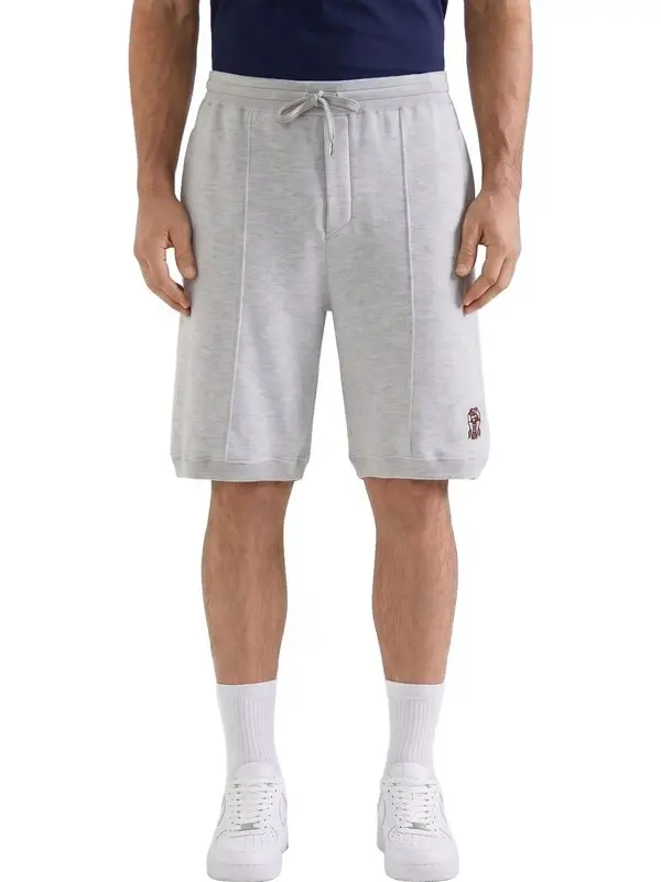 Brunello Cucinelli Silk And Cotton Sports Shorts With Embroidered Crest - Grey