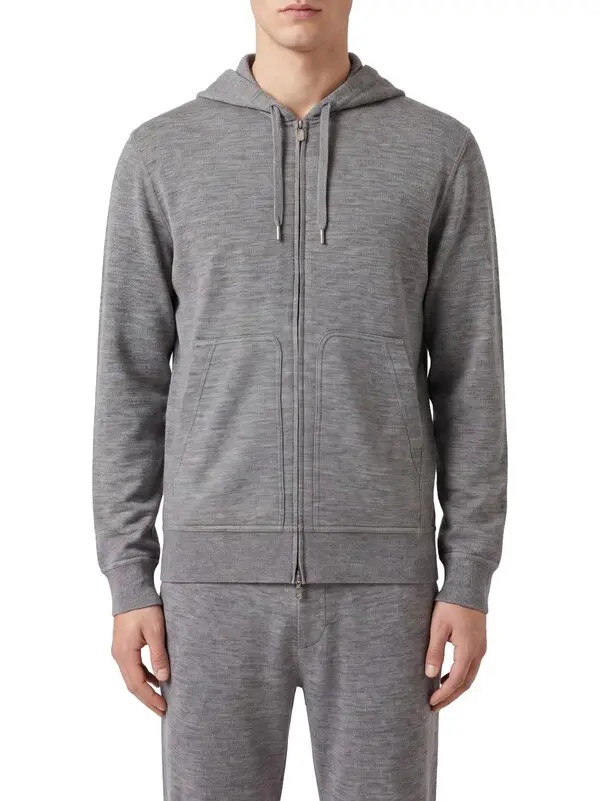 Brunello Cucinelli Zip-up Hoodie In Cashmere And Silk With Drawstring - Grey