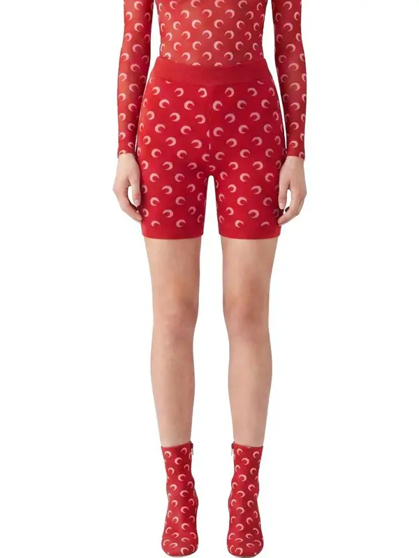 MARINE SERRE Crescent Moon Print Shorts - Red