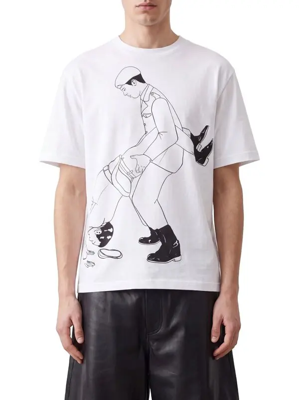 JEAN PAUL GAULTIER Crewneck T-shirt In Cotton With A Contrasting Graphic Print - White
