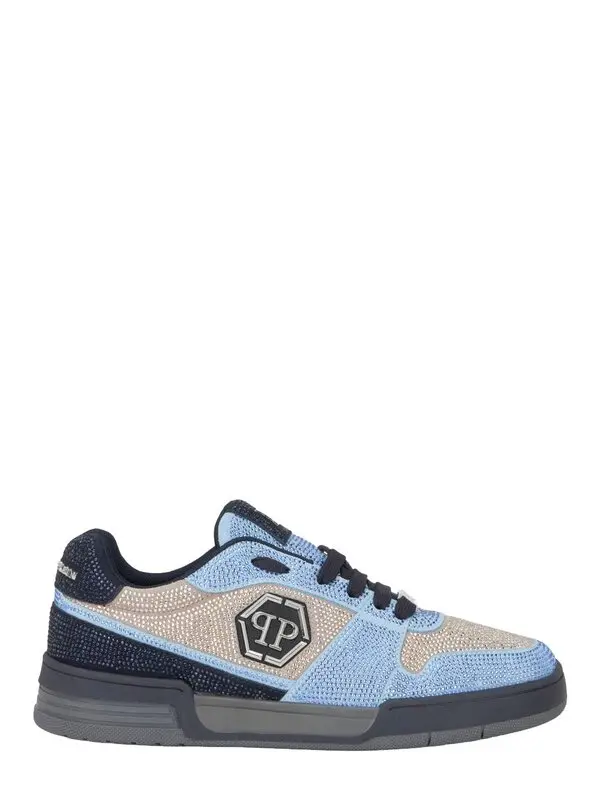 Philipp Plein P-force Embellished Leather Lace-up Sneakers - Blue