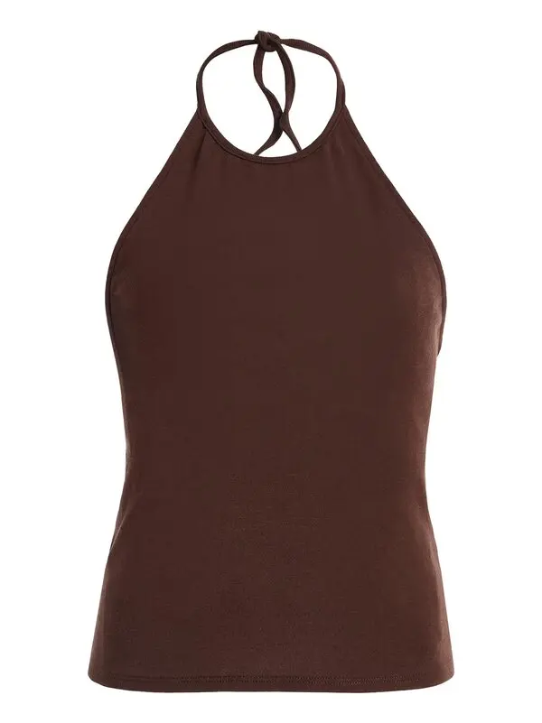 Donni. Ribbed Cotton Halter Top - Brown