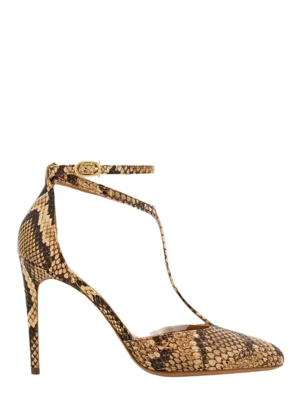 FERRAGAMO Snake-effect T-bar Pumps - Neutrals