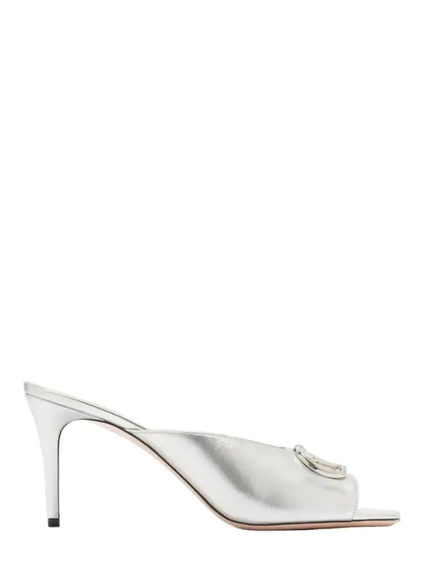 Valentino Garavani Vlogo Signature Metallic Leather Stiletto Sandals - Silver