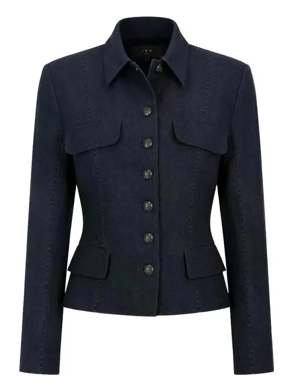Masnada Cropped Jacket With Contrast Stitching - Blue