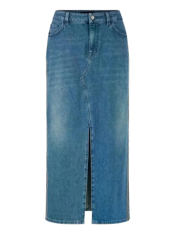 MARCCAIN Midi Skirt With Front Slit And Logo Patch - Blue