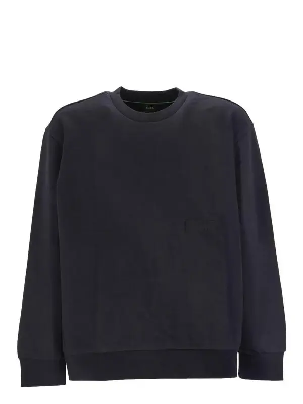 BOSS Logo Patch Crew Neck Sweater - Blue