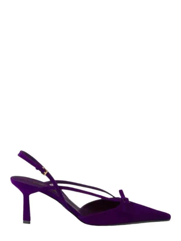 Prada Suede Slingback Pumps With Metal Lettering Logo - Purple