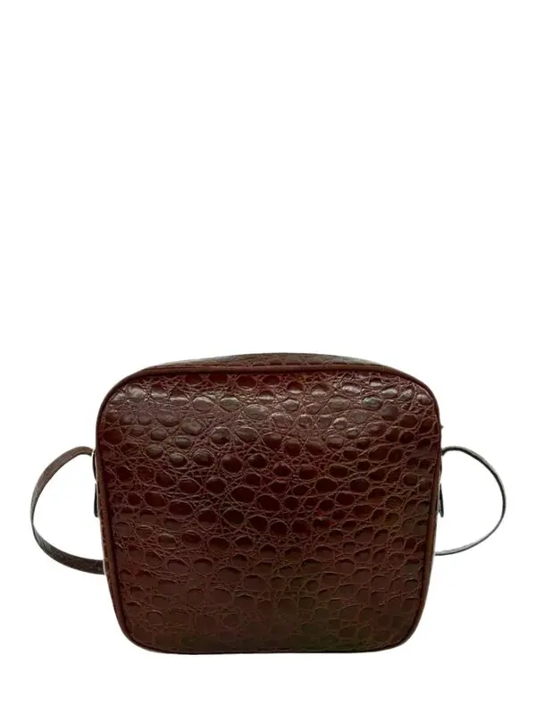 FERRAGAMO Croc Embossed Leather Vara Crossbody Bag - Brown