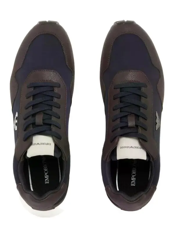 Emporio Armani Logo Plaque Panelled Sneakers - Blue