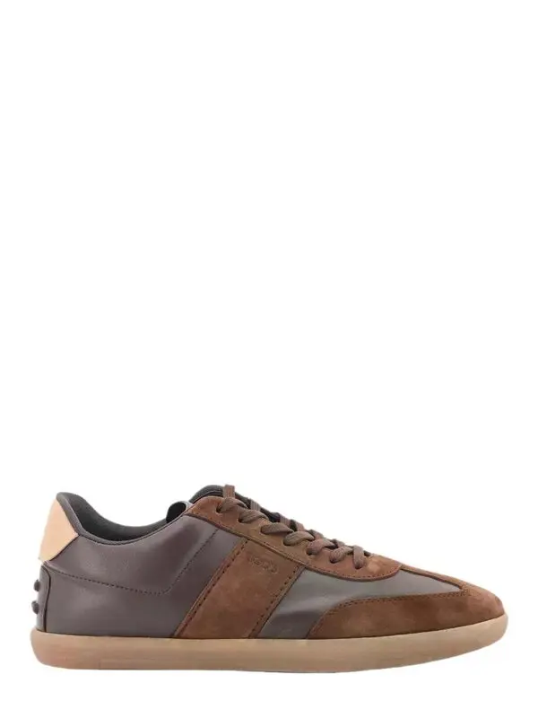 TOD'S Suede Paneled Leather Sneakers - Brown