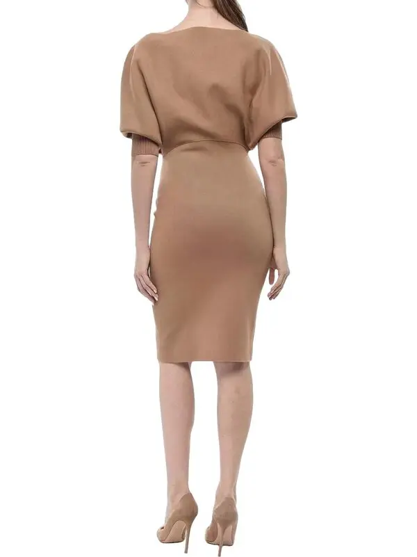 SUPER BLOND Batwing Sleeve Knit Midi Dress - Brown