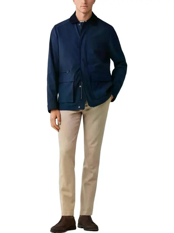 HACKETT LONDON Corduroy-collar Patch-pocket Coat - Blue