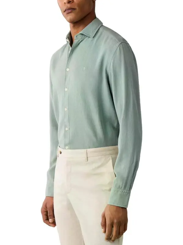 HACKETT LONDON Garment-dyed Textured Cotton Shirt - Green
