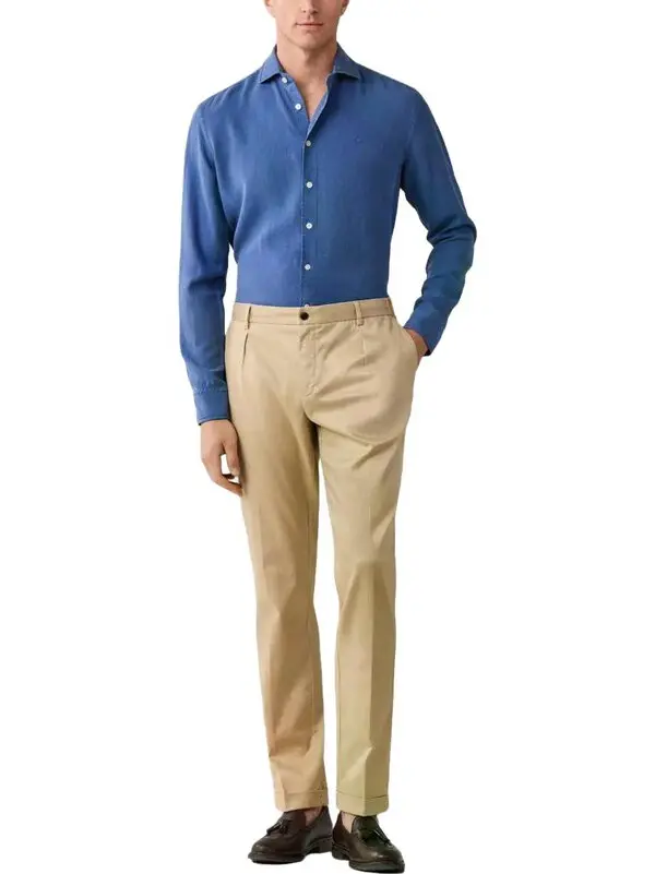HACKETT LONDON Garment-dyed Textured Cotton Shirt - Blue