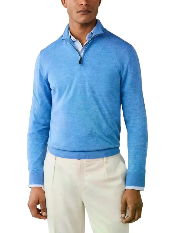 HACKETT LONDON Merino Wool Quarter-zip Sweater - Blue