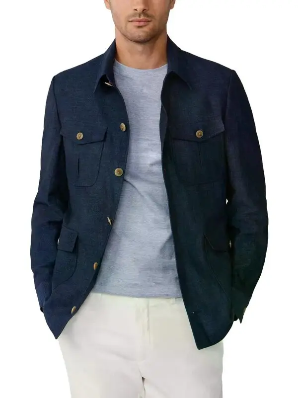 HACKETT LONDON Melange Chambray-linen Jacket - Blue