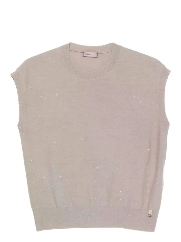 Herno Sequin-embellished Cap-sleeve Vest - Neutrals