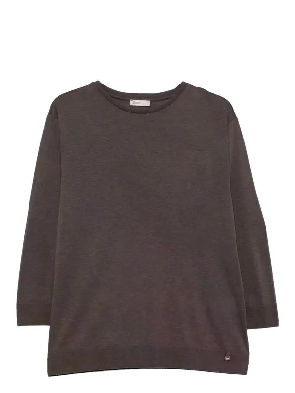 Herno Crew Neck Long Sleeve Fine Knit Top - Brown
