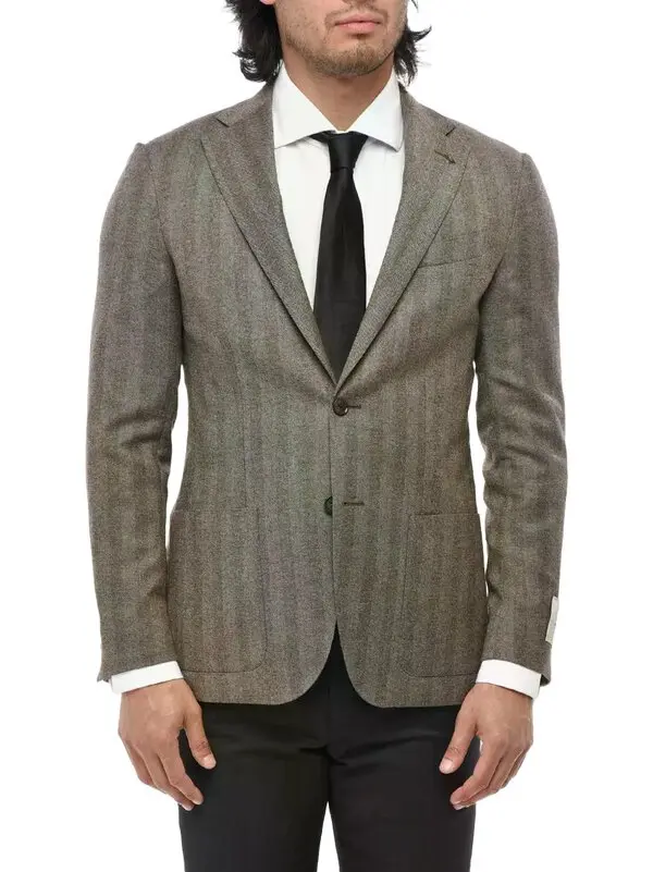 Corneliani Herringbone Single-breasted Blazer - Brown
