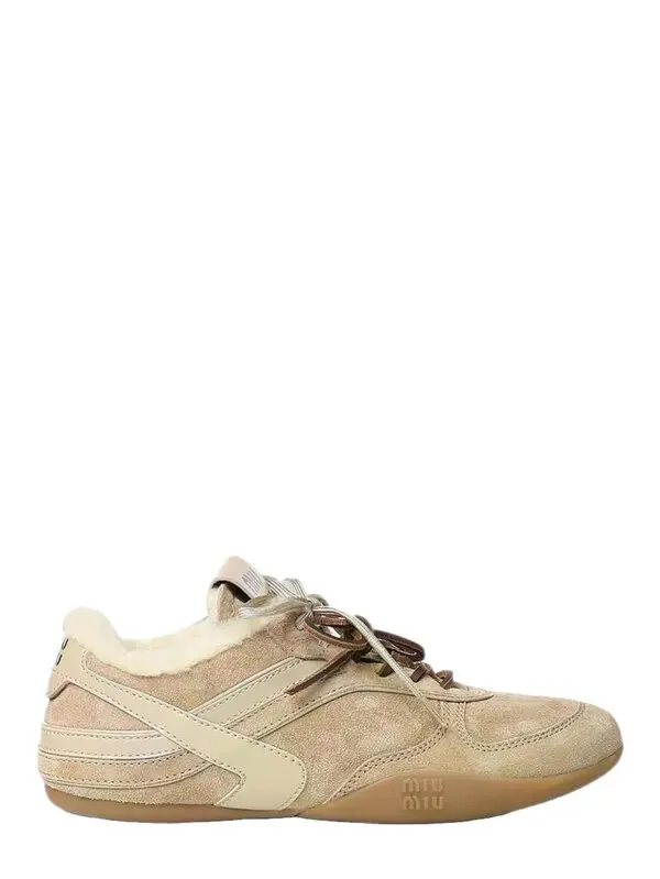 Miu Miu Shearling-lined Suede Sneakers - Neutrals