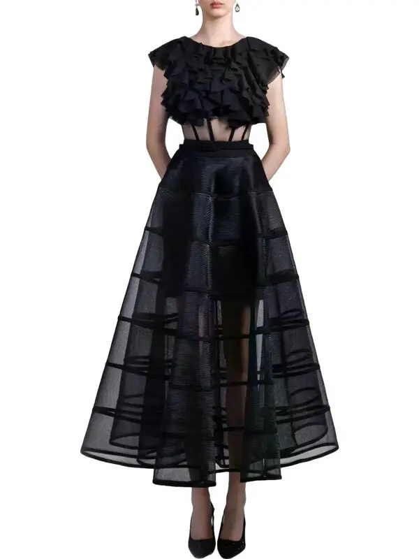 GEMY MAALOUF Cage-like Sheer-panelled Midi Skirt - Black