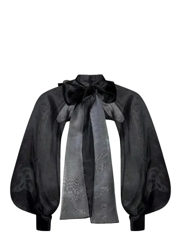 ROOM76 Lavallière Puff-sleeve Shirt - Black