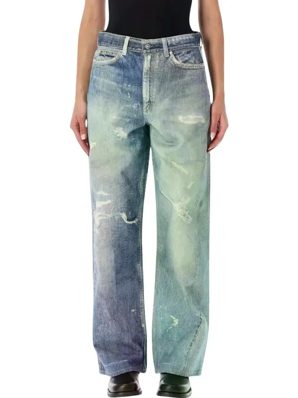 Our Legacy Full Cut Jeans With Trompe L'oeil Print - Blue