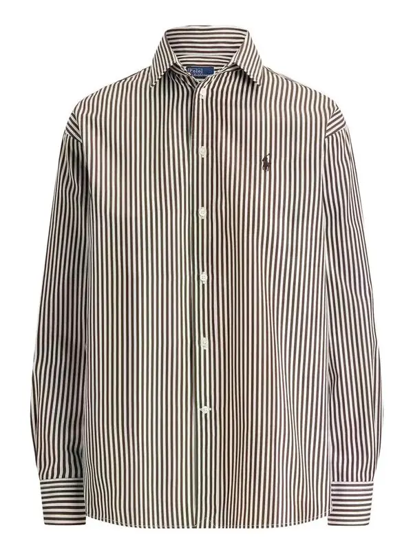 Polo Ralph Lauren Striped Embroidered Logo Shirt - Brown