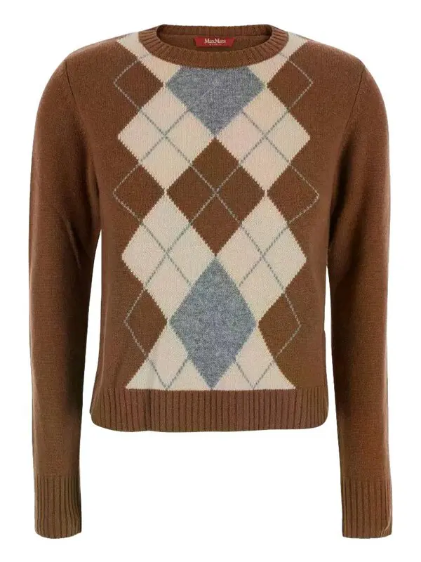 Max Mara Argyle Pattern Crew Neck Sweater - Brown