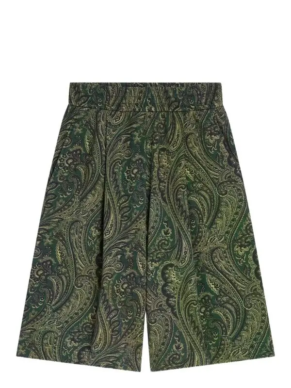Dries Van Noten Overdyed Paisley Print Wide-leg Sweatshorts - Green