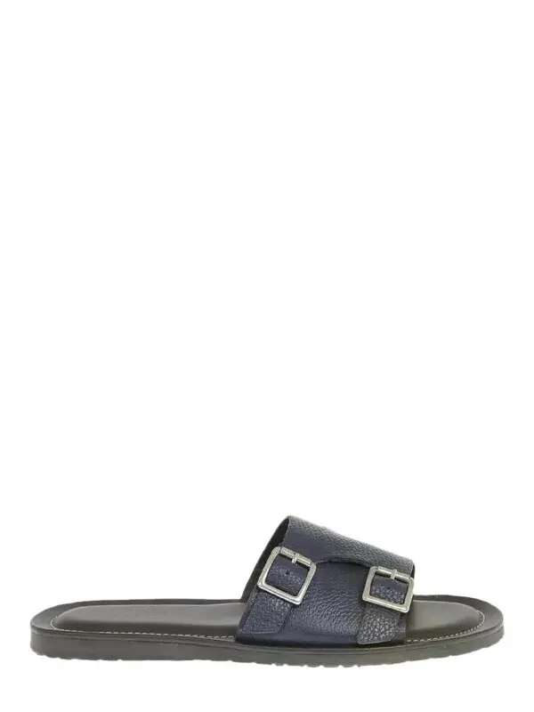 Corneliani Double Buckle Hammered Leather Sandals - Blue