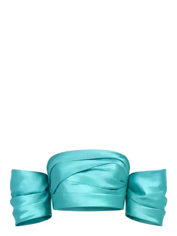 GEMY MAALOUF Strapless Draped Sleeve Blouse - Blue