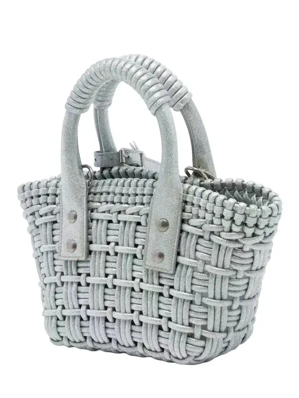 Balenciaga Metallic Faux Leather Bistro Basket Bag Xxs Satchel - Silver