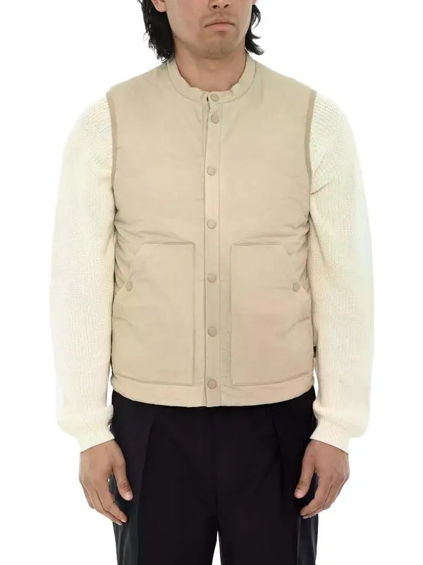 Woolrich Quilted Sleeveless Gilet With Band Collar - Neutrals