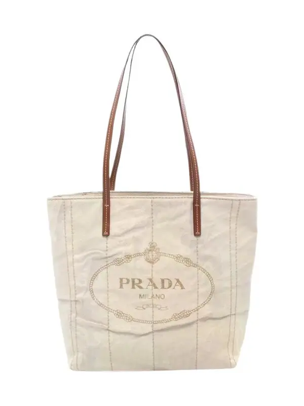 Prada Logo Print Canvas Tote Bag - Neutrals