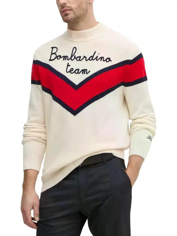 MC2 SAINT BARTH Davos Chevron-knit Embroidered High Neck Sweater - Neutrals