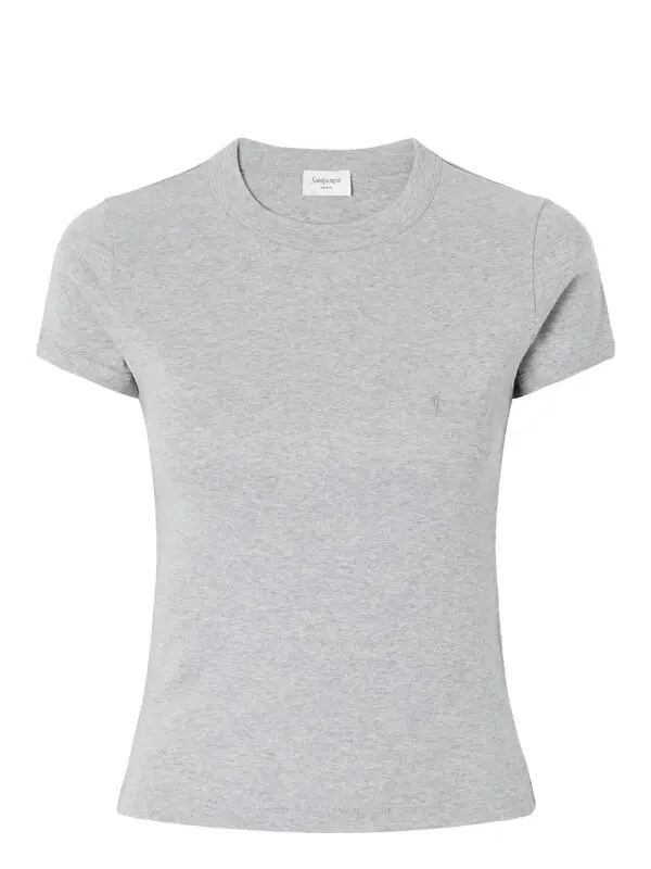 Saint Laurent Cropped Cotton-jersey T-shirt - Gray