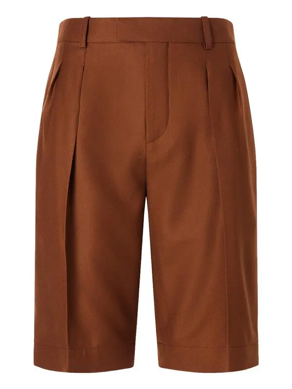 Saint Laurent Pleated Cashmere Tailored Shorts - Red
