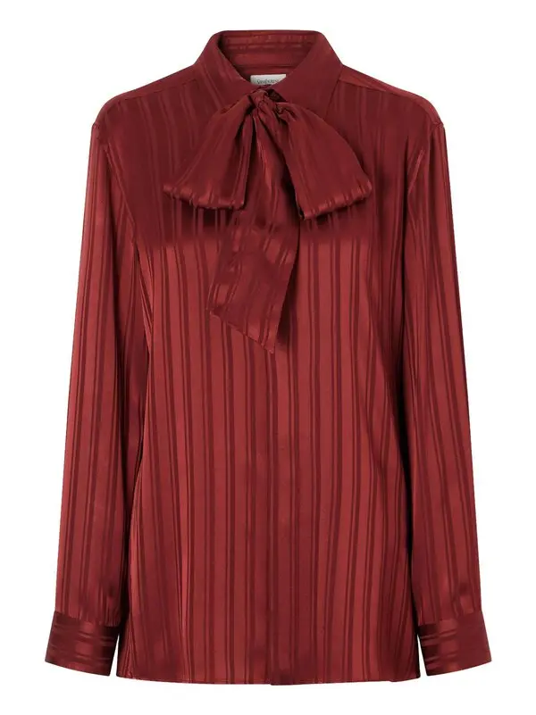 Saint Laurent Striped Silk Blouse With Lavallière Collar - Red