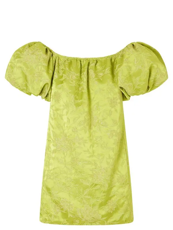 Saint Laurent Embroidered Satin Mini Dress - Green